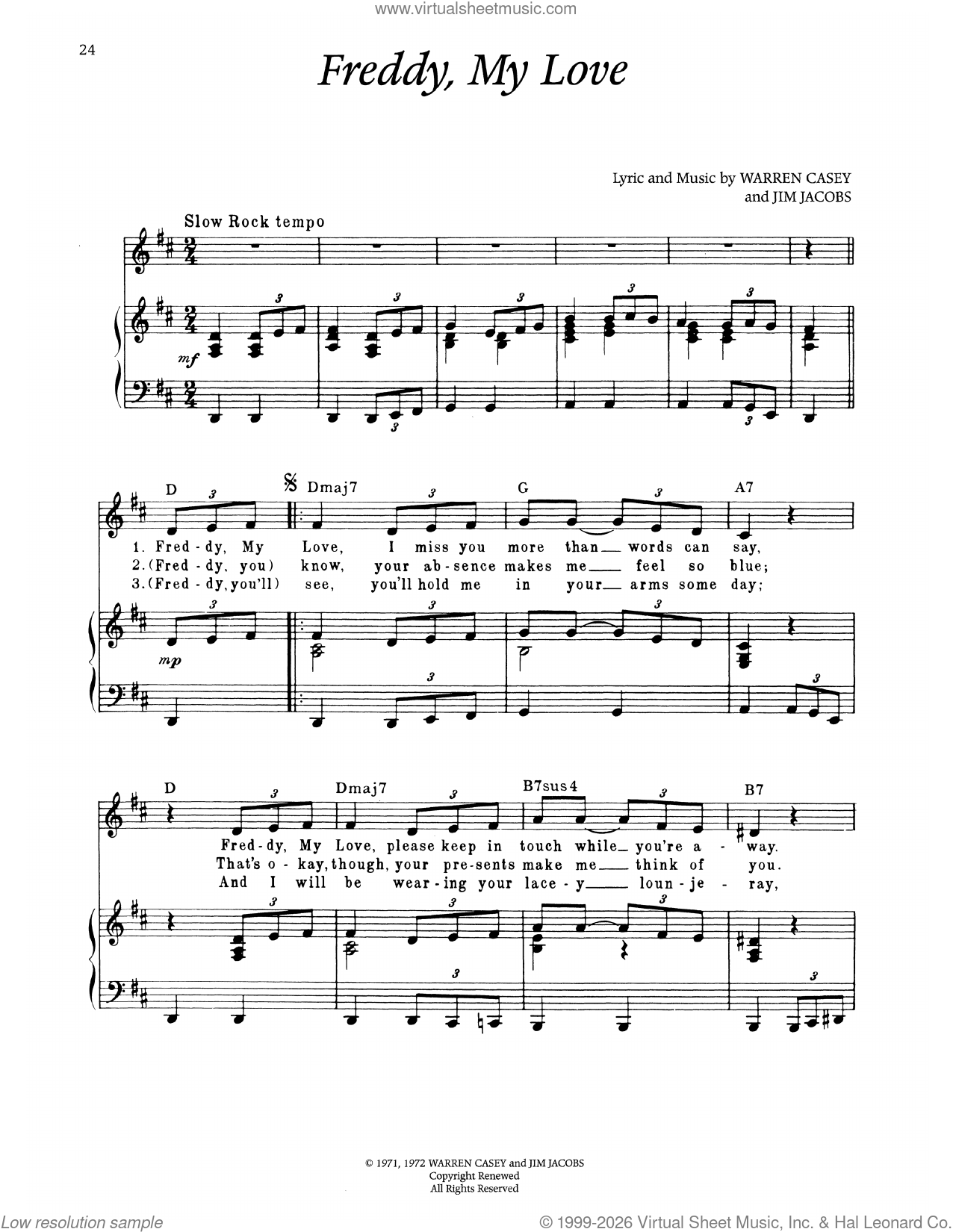 Freddy, My Love (from Grease) sheet music for voice and piano