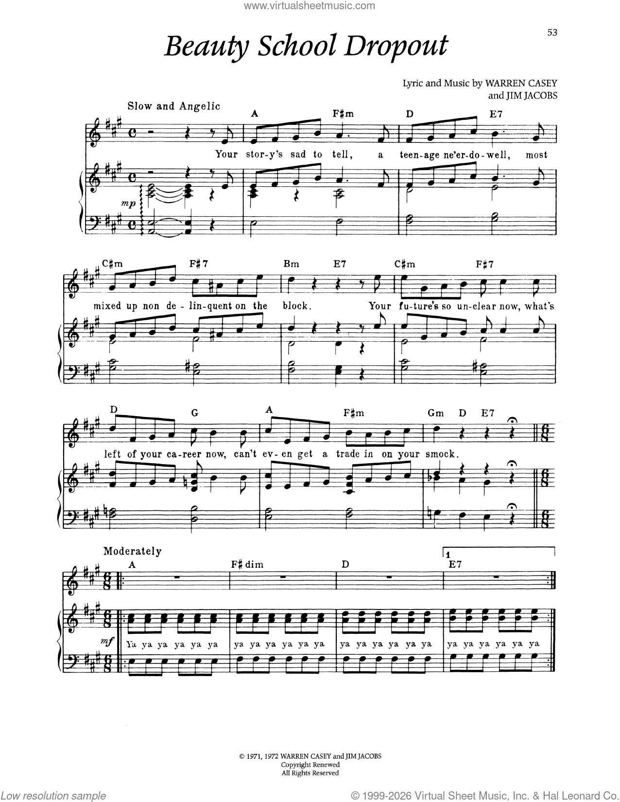 Beauty School Dropout (from Grease) sheet music for voice and piano