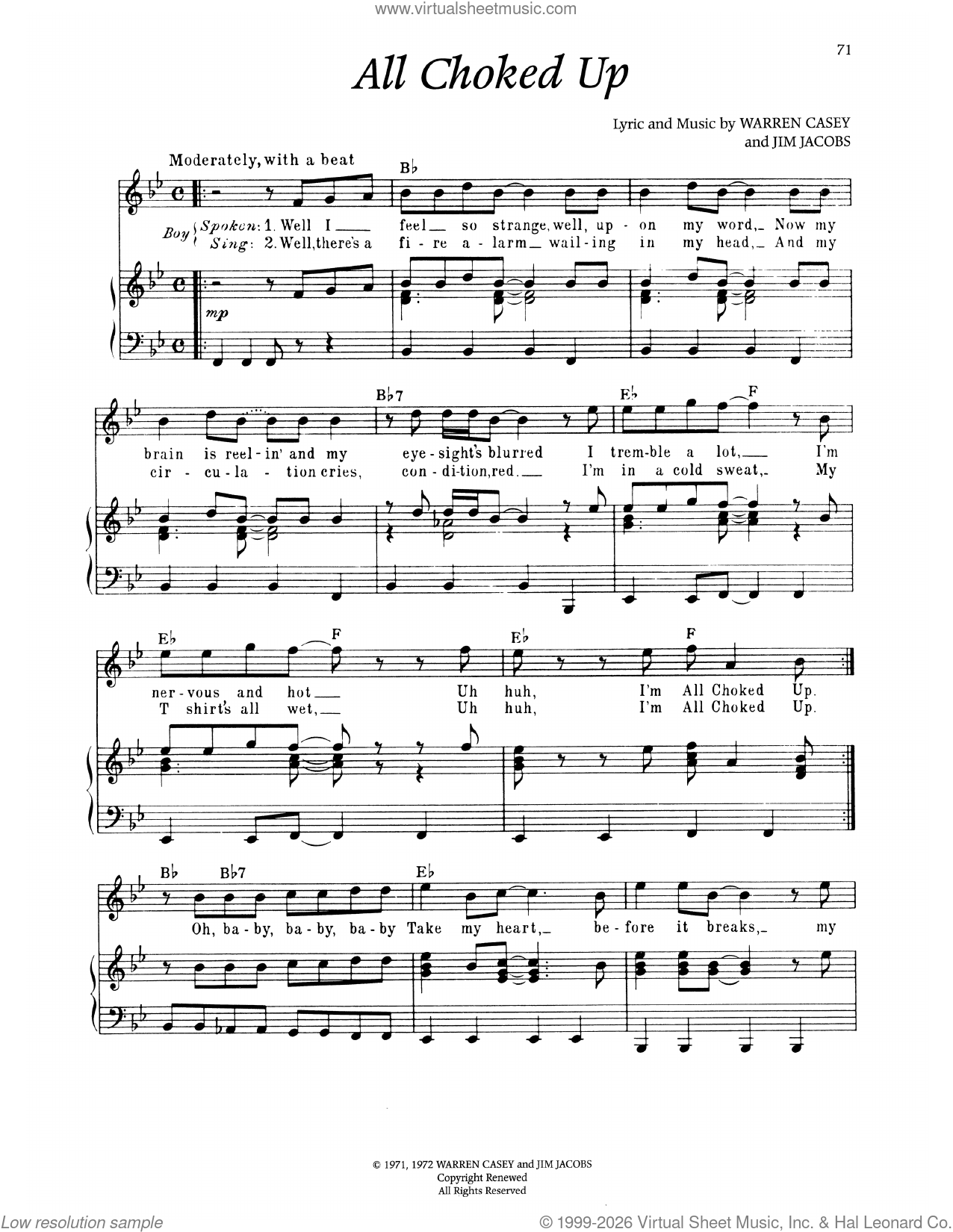 All Choked Up (from Grease) sheet music for voice and piano (PDF)