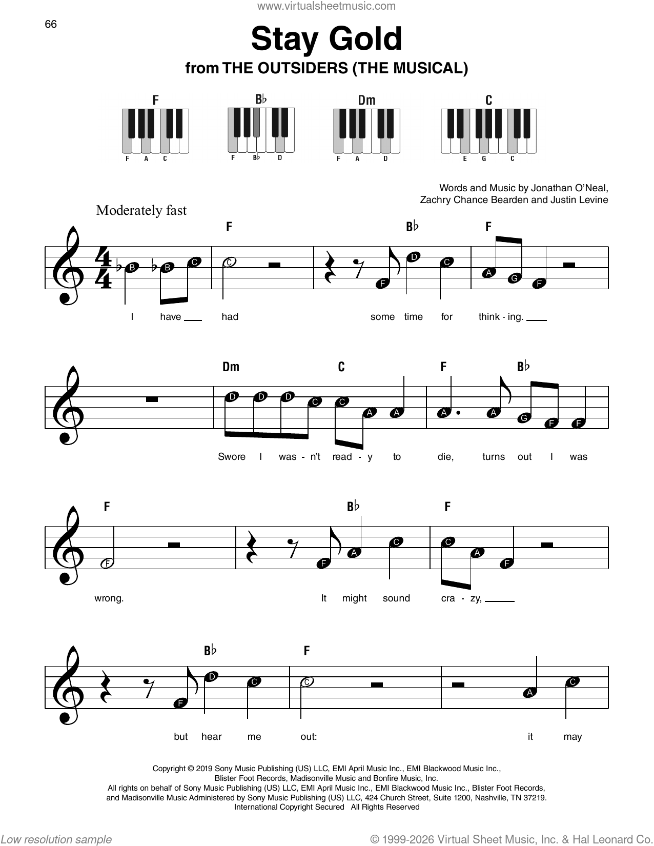 Stay Gold (from The Outsiders) sheet music for piano solo (PDF)