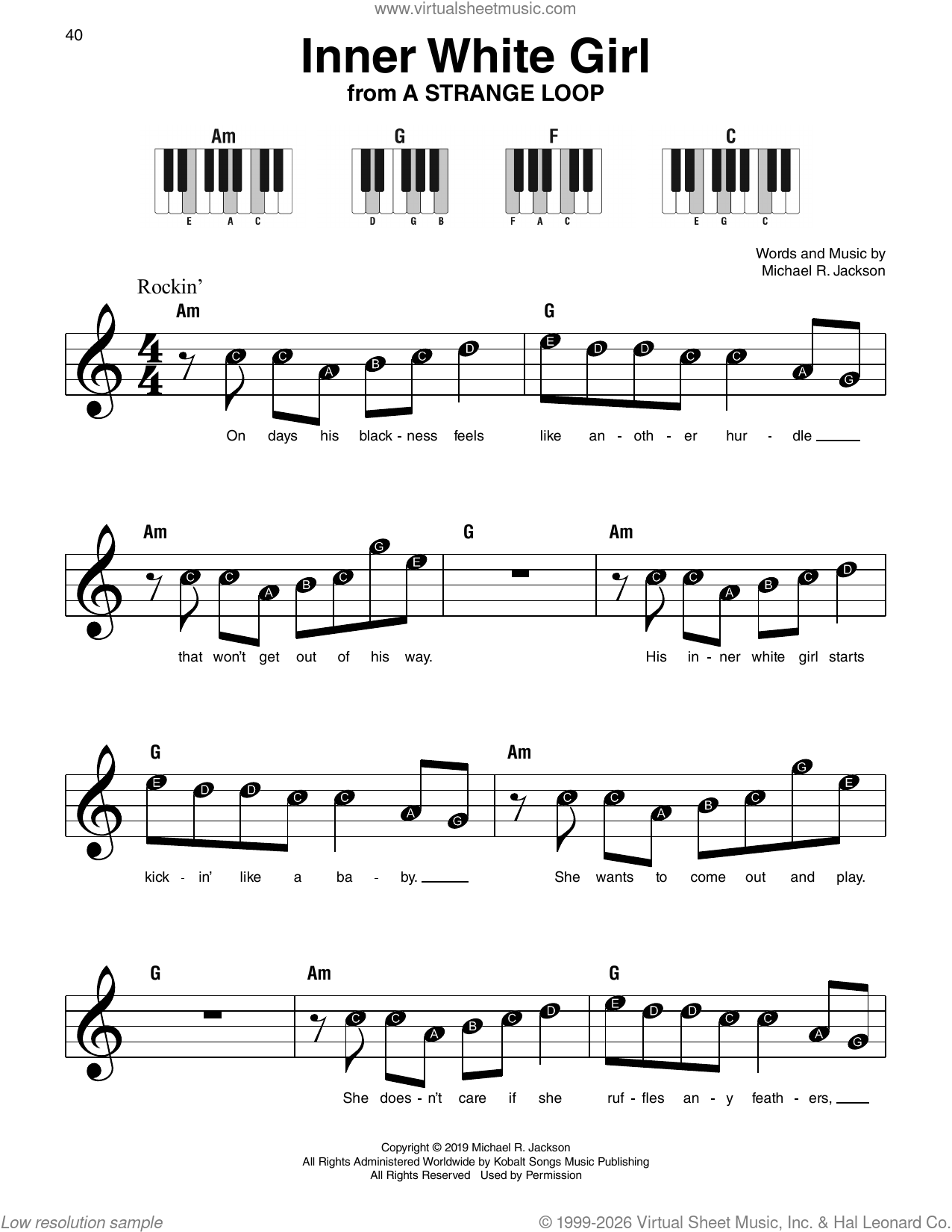 Inner White Girl (from A Strange Loop) sheet music for piano solo