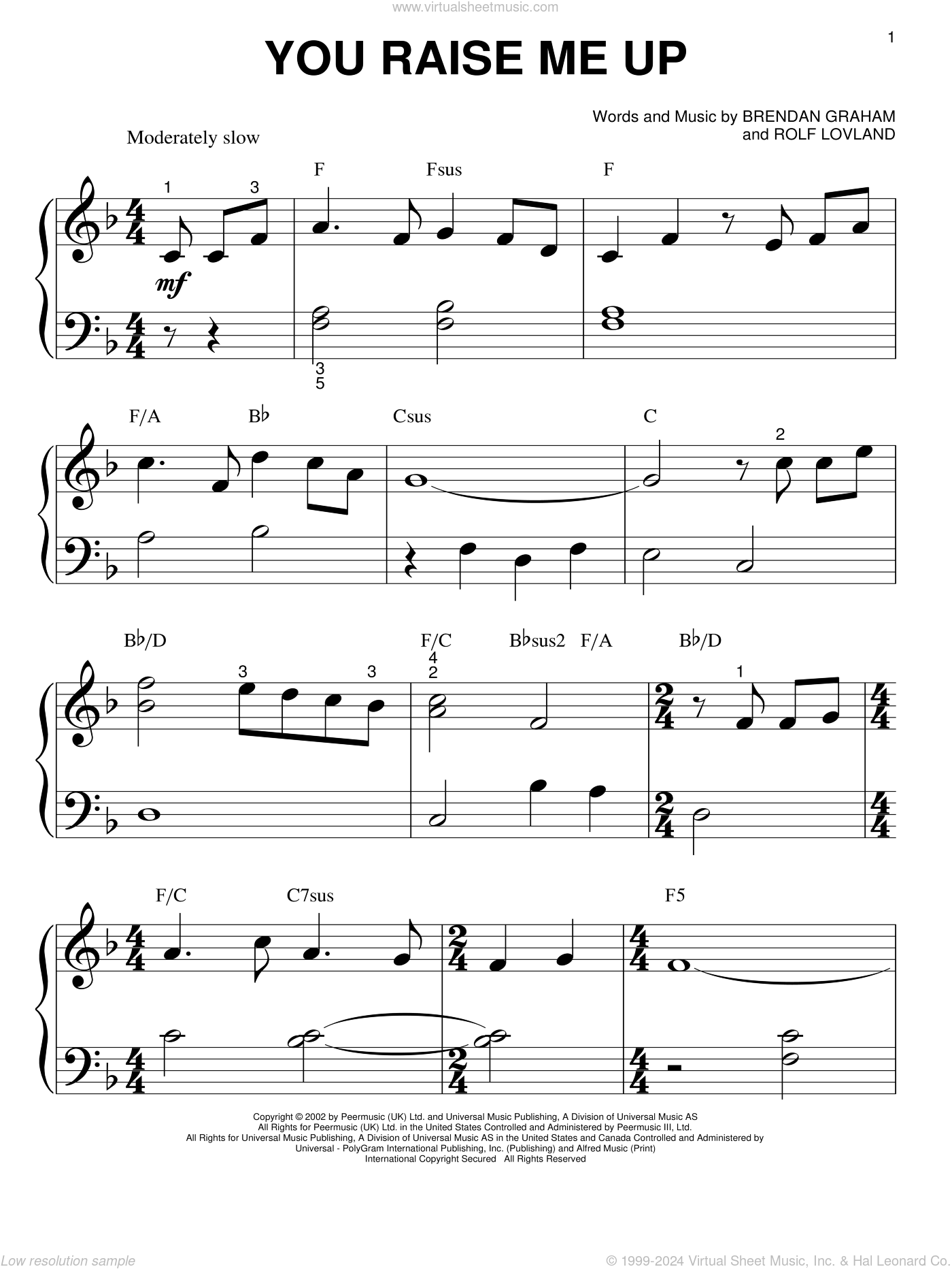 You Raise Me Up sheet music for piano solo (big note book) (PDF)