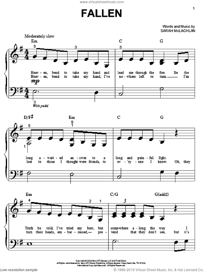 Fallen sheet music for piano solo (big note book) (PDF)