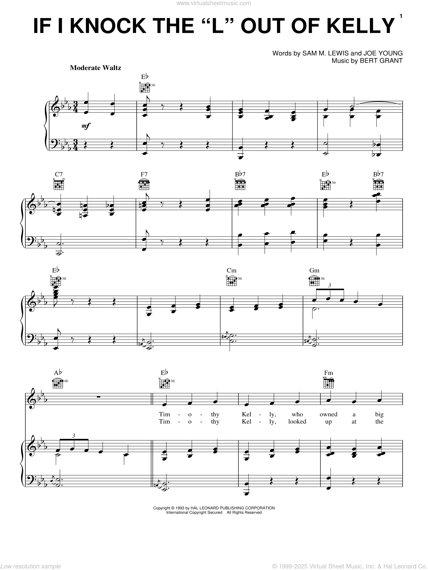 If I Knock The 'L' Out Of Kelly sheet music for voice, piano or guitar
