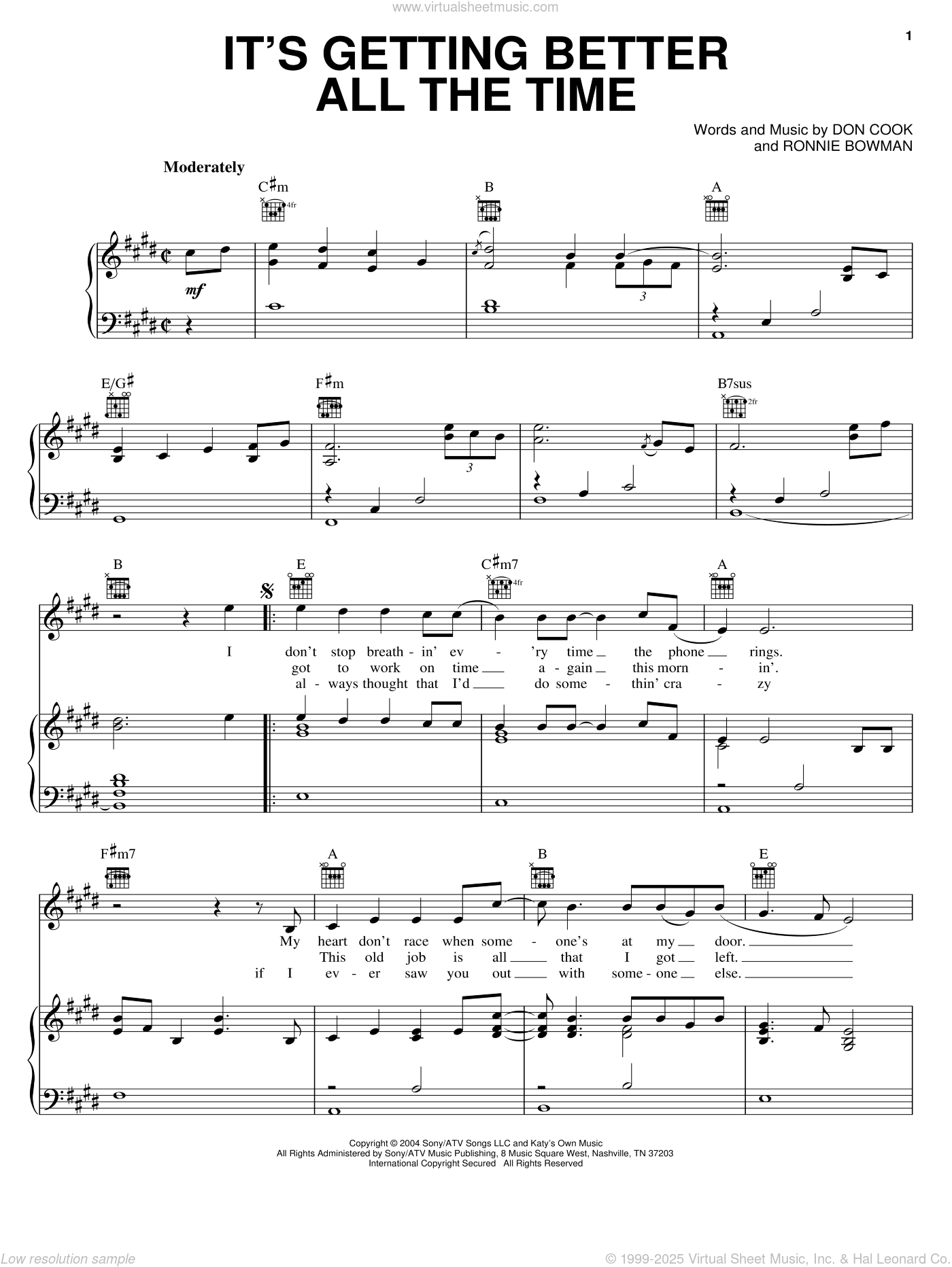 It's Getting Better All The Time sheet music for voice, piano or guitar