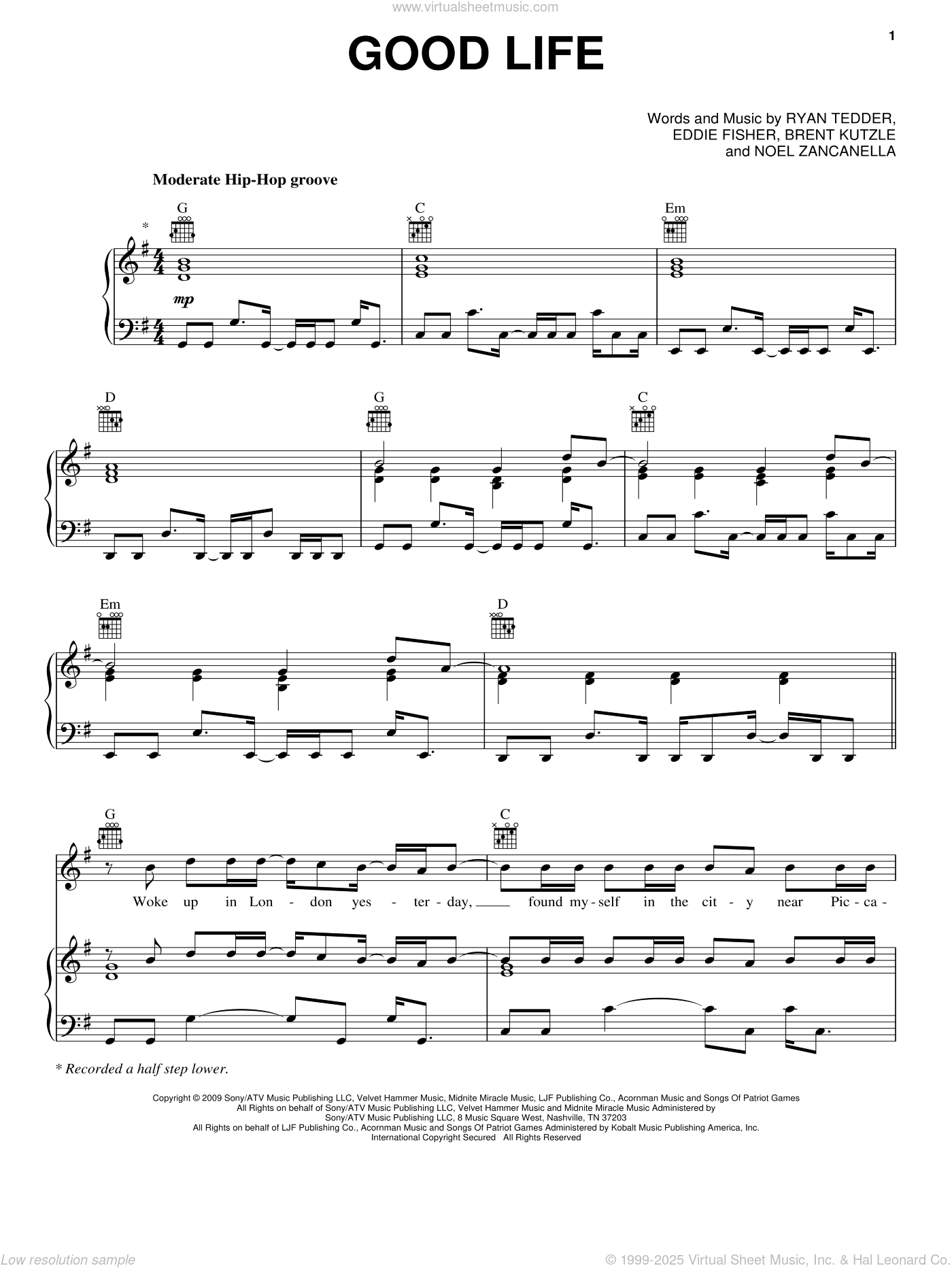 Good Life sheet music for voice, piano or guitar (PDF)