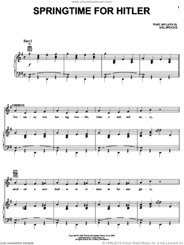 Springtime For Hitler sheet music for voice, piano or guitar