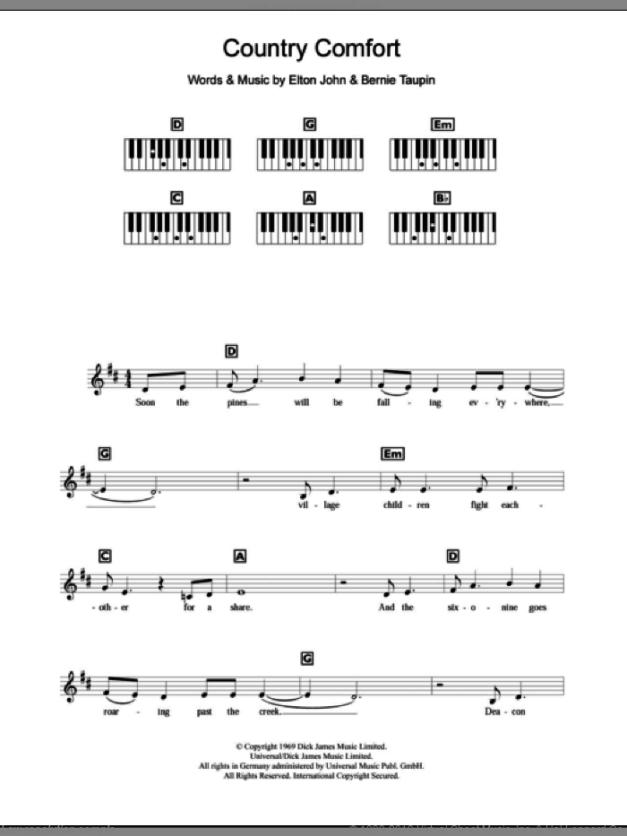 Country Comfort sheet music for piano solo (chords, lyrics, melody)