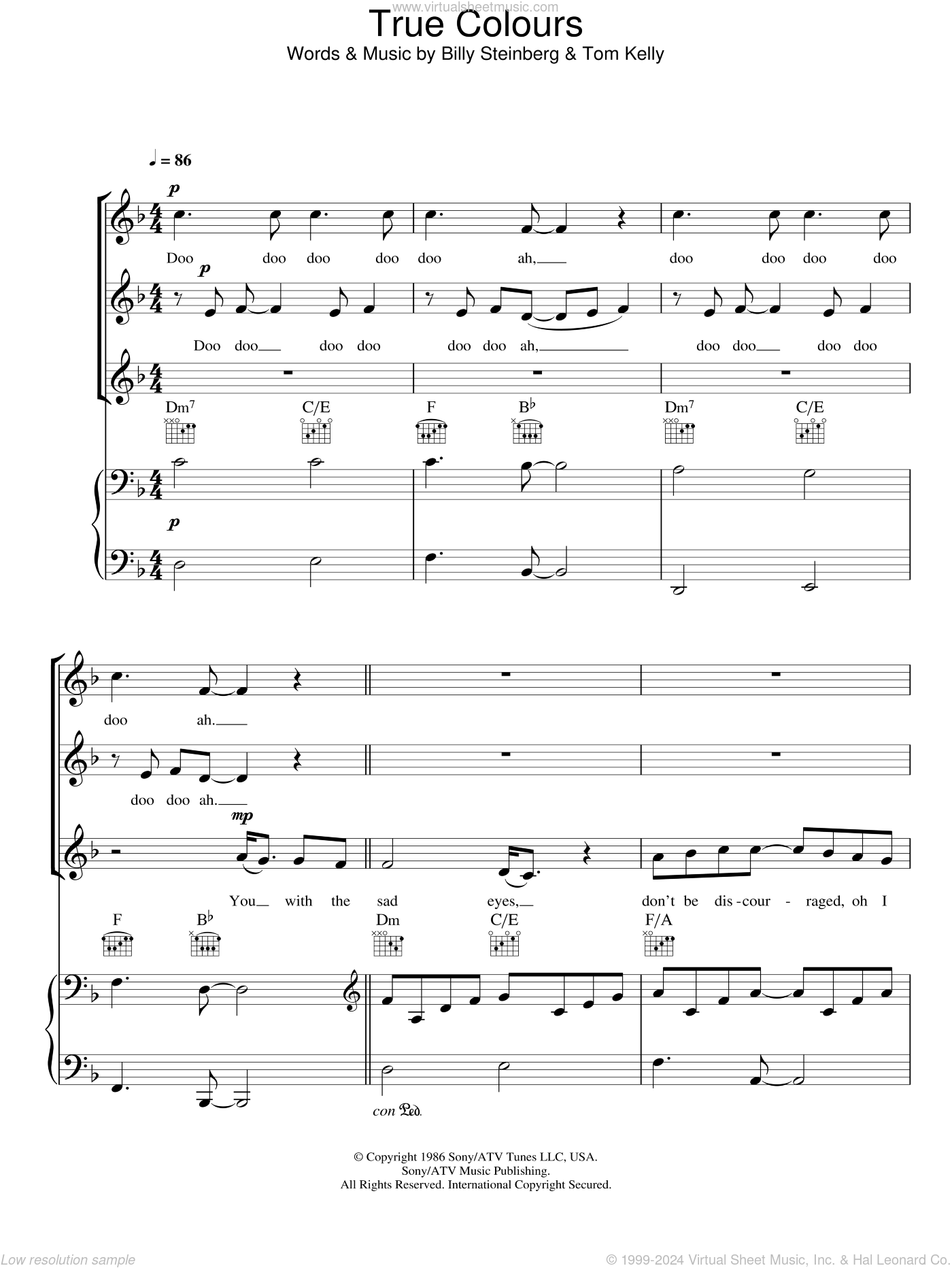 True Colours sheet music for choir (SSA: soprano, alto) (PDF)