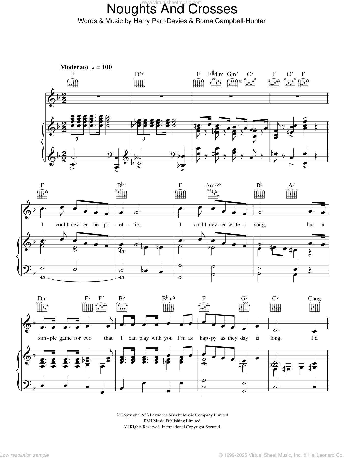 Noughts And Crosses sheet music for voice, piano or guitar (PDF)