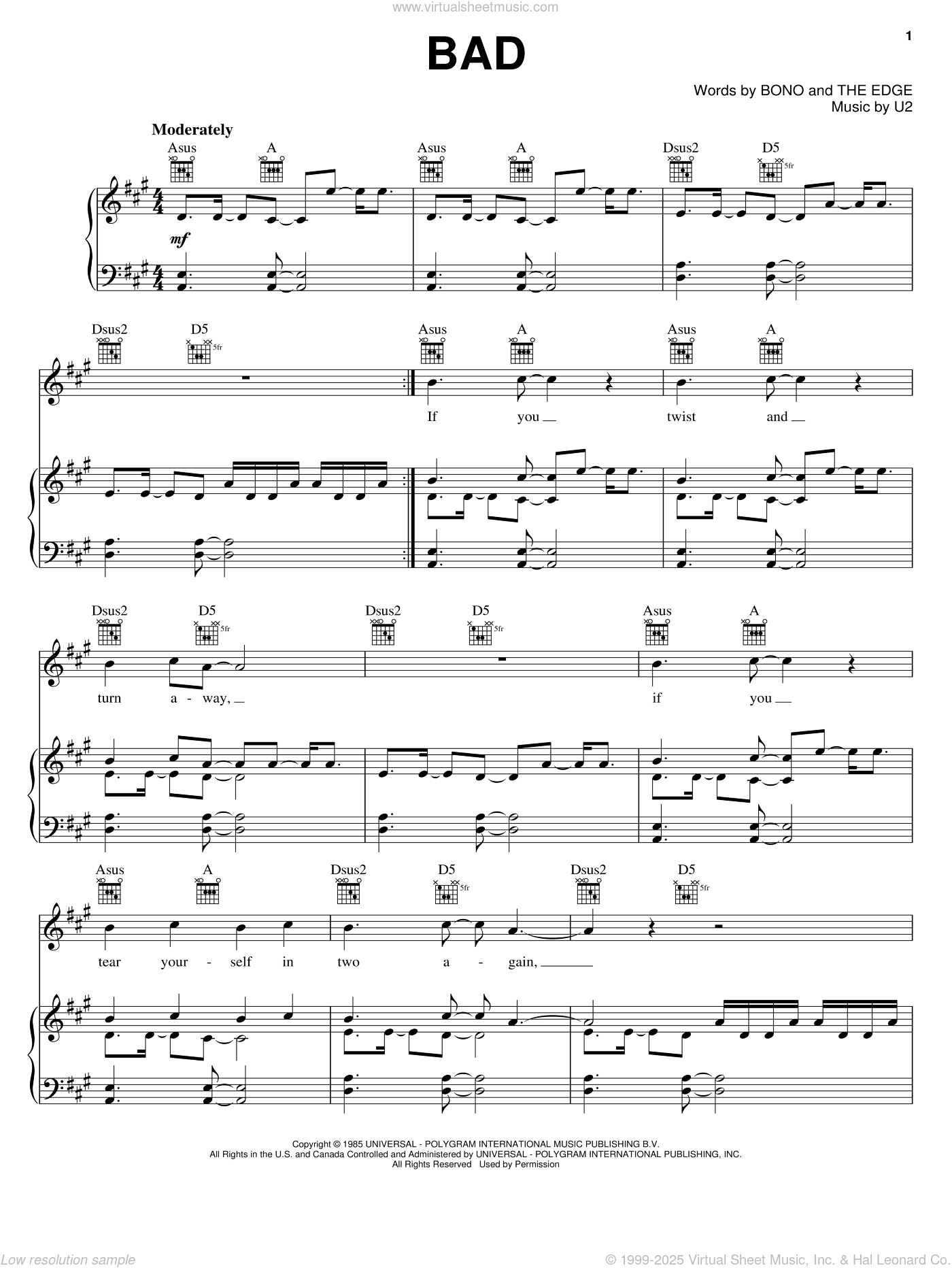 U2: Bad sheet music for voice, piano or guitar (PDF-interactive)