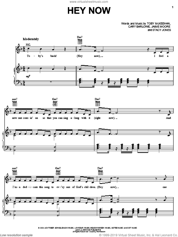 Hey Now sheet music for voice, piano or guitar (PDF-interactive)