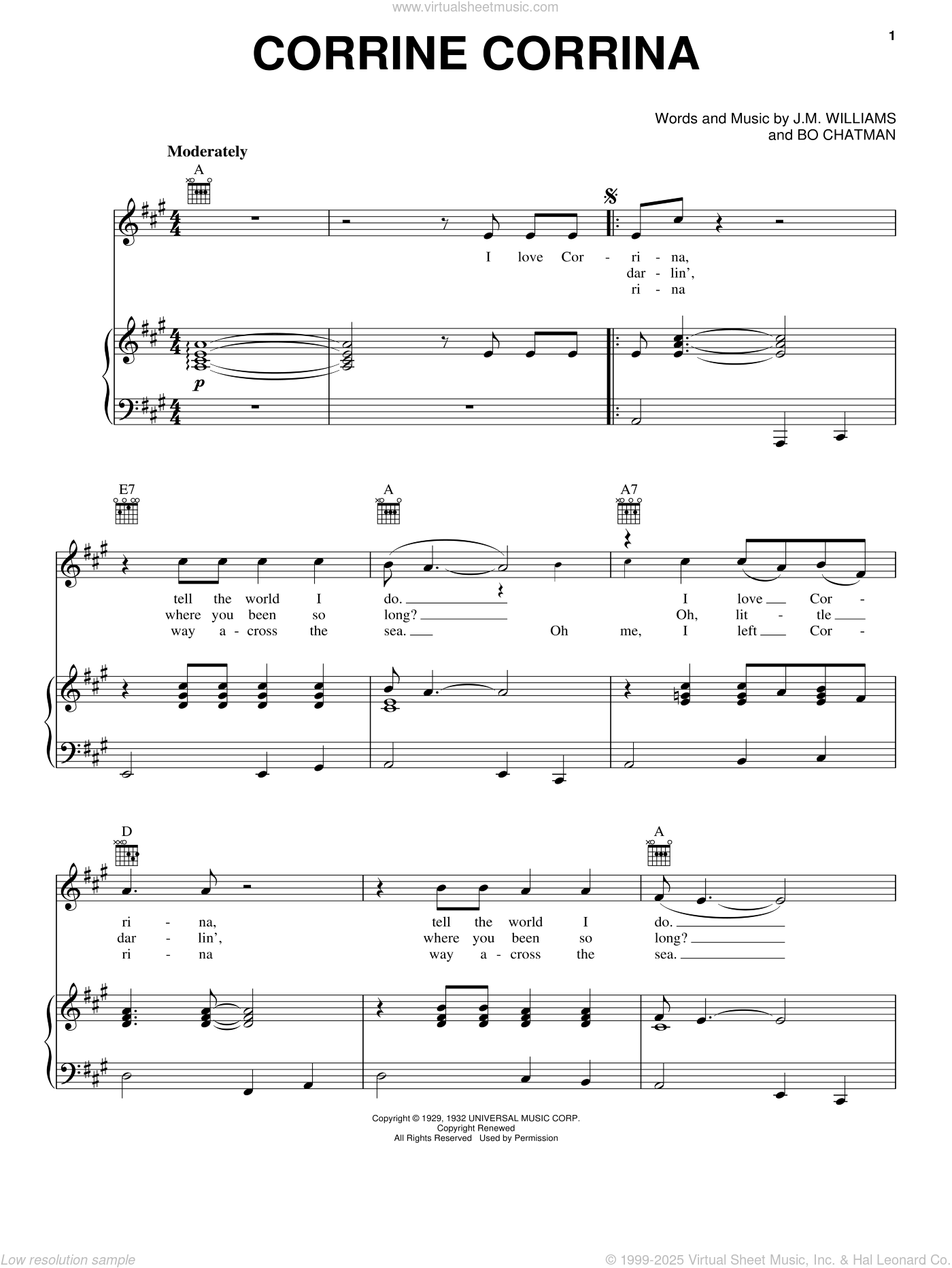 Corrine Corrina sheet music for voice, piano or guitar (PDF)