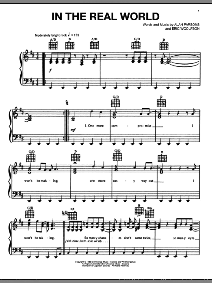 In The Real World sheet music for voice, piano or guitar (PDF)