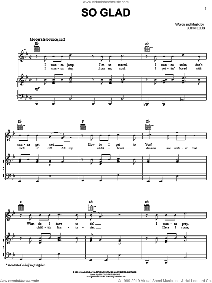 So Glad sheet music for voice, piano or guitar (PDF-interactive)