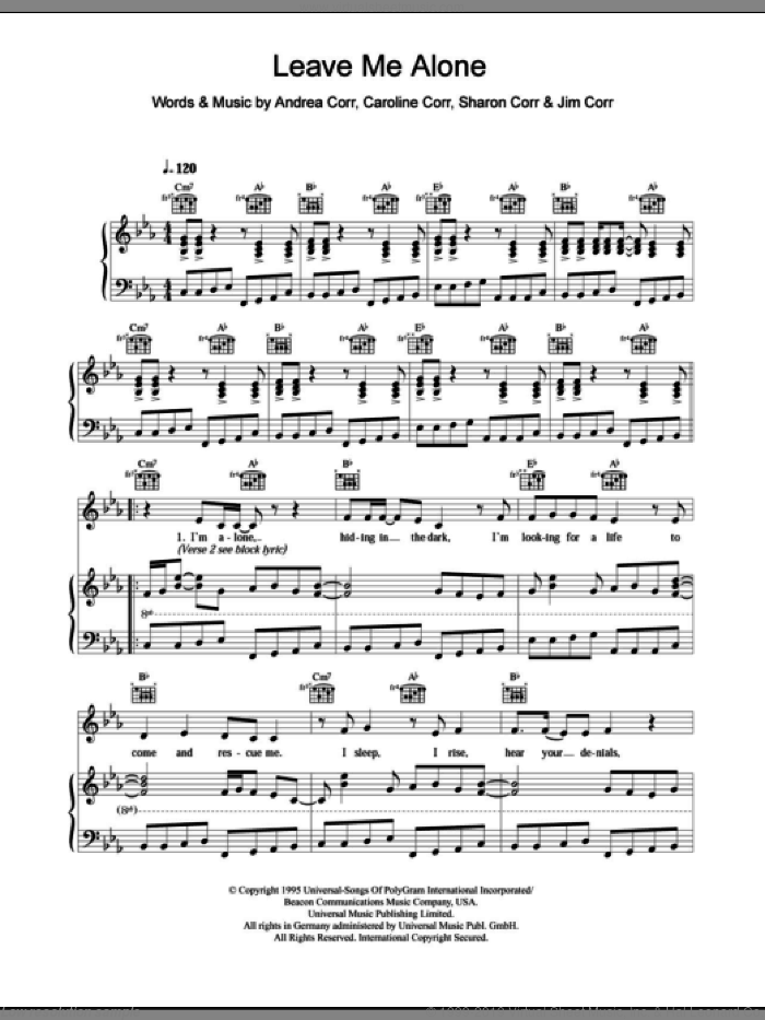 The Corrs: Leave Me Alone sheet music for voice, piano or guitar