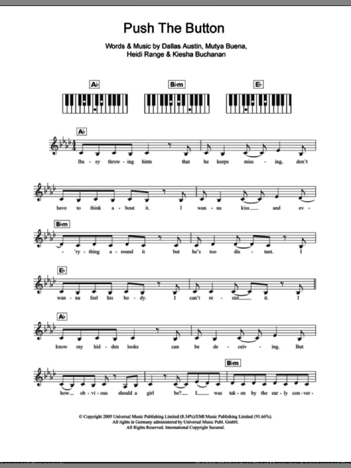 Push The Button sheet music for piano solo (chords, lyrics, melody)