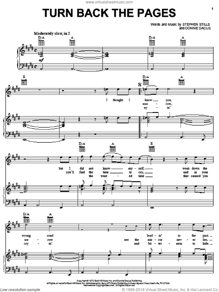 Turn Back The Pages sheet music for voice, piano or guitar (PDF)