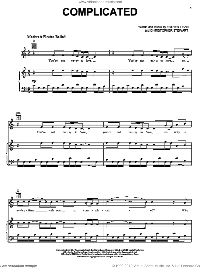 Rihanna: Complicated sheet music for voice, piano or guitar (PDF)