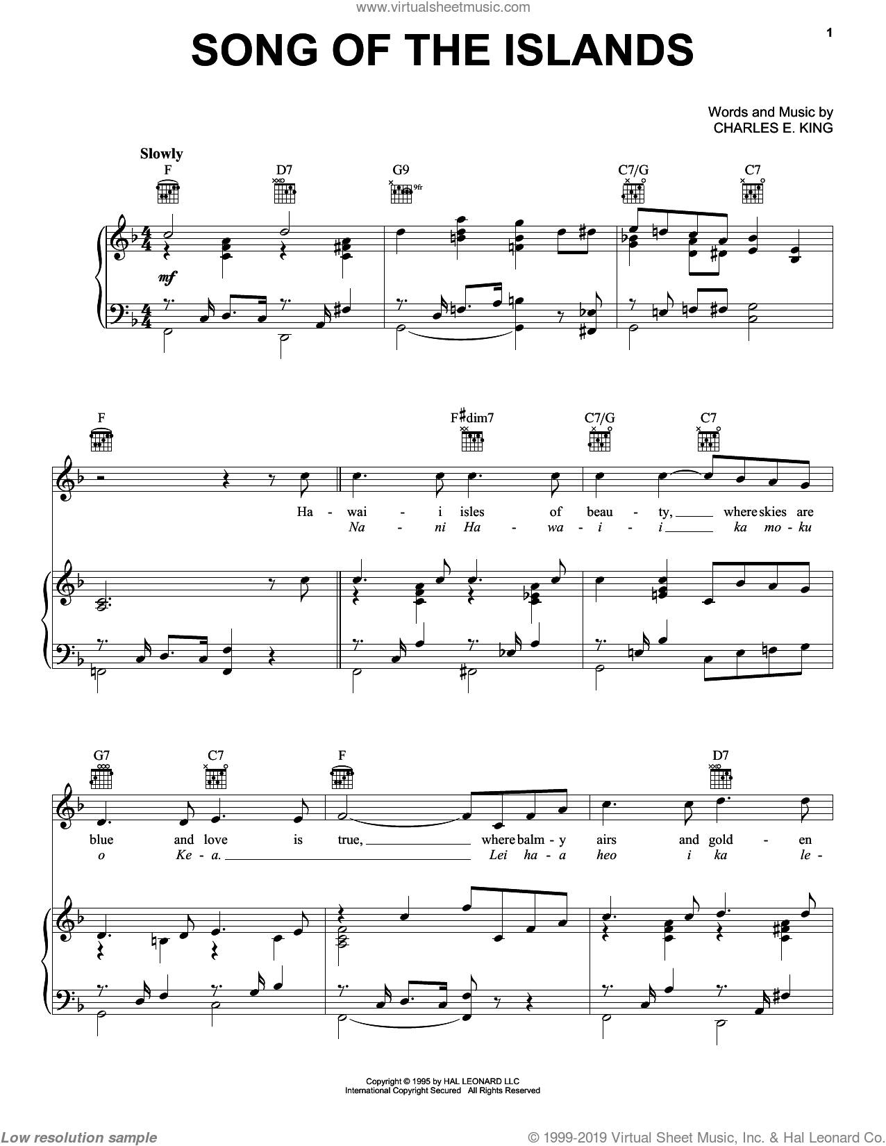 Song Of The Islands sheet music for voice, piano or guitar (PDF)