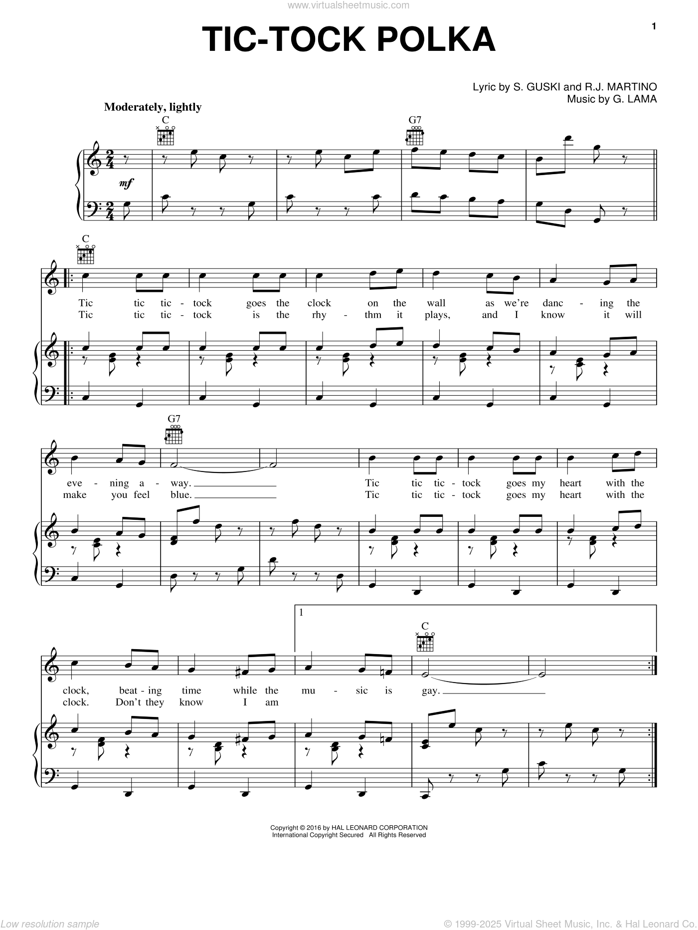 Tic-Tock Polka sheet music for voice, piano or guitar (PDF)