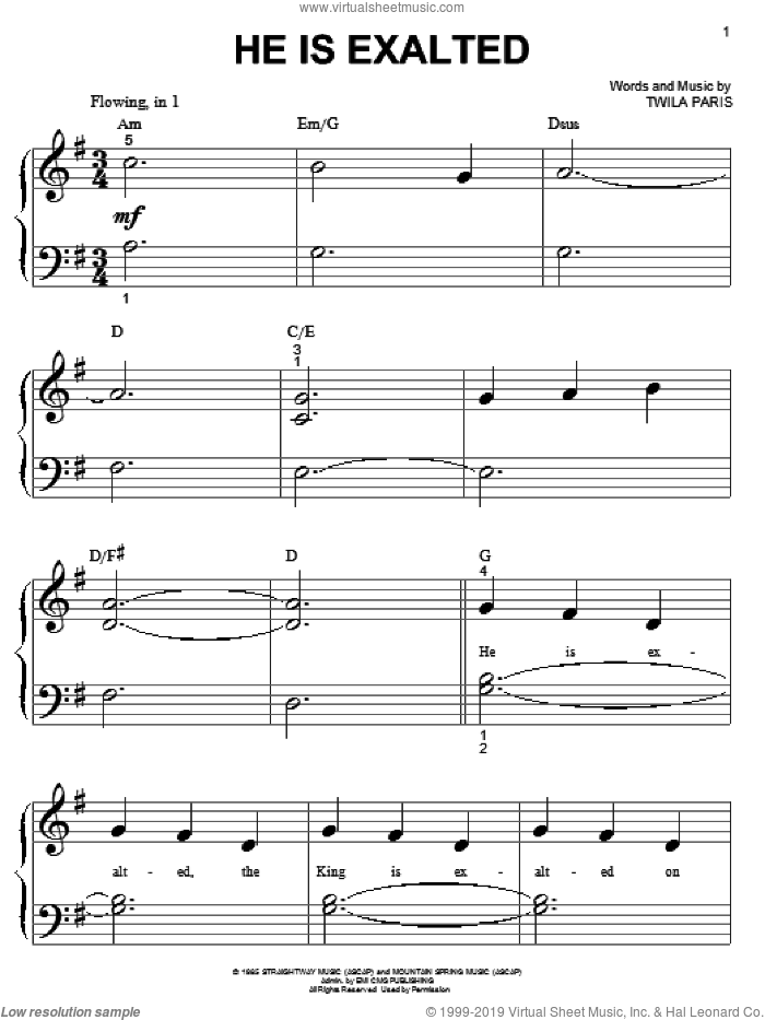 He Is Exalted sheet music for piano solo (big note book) (PDF)