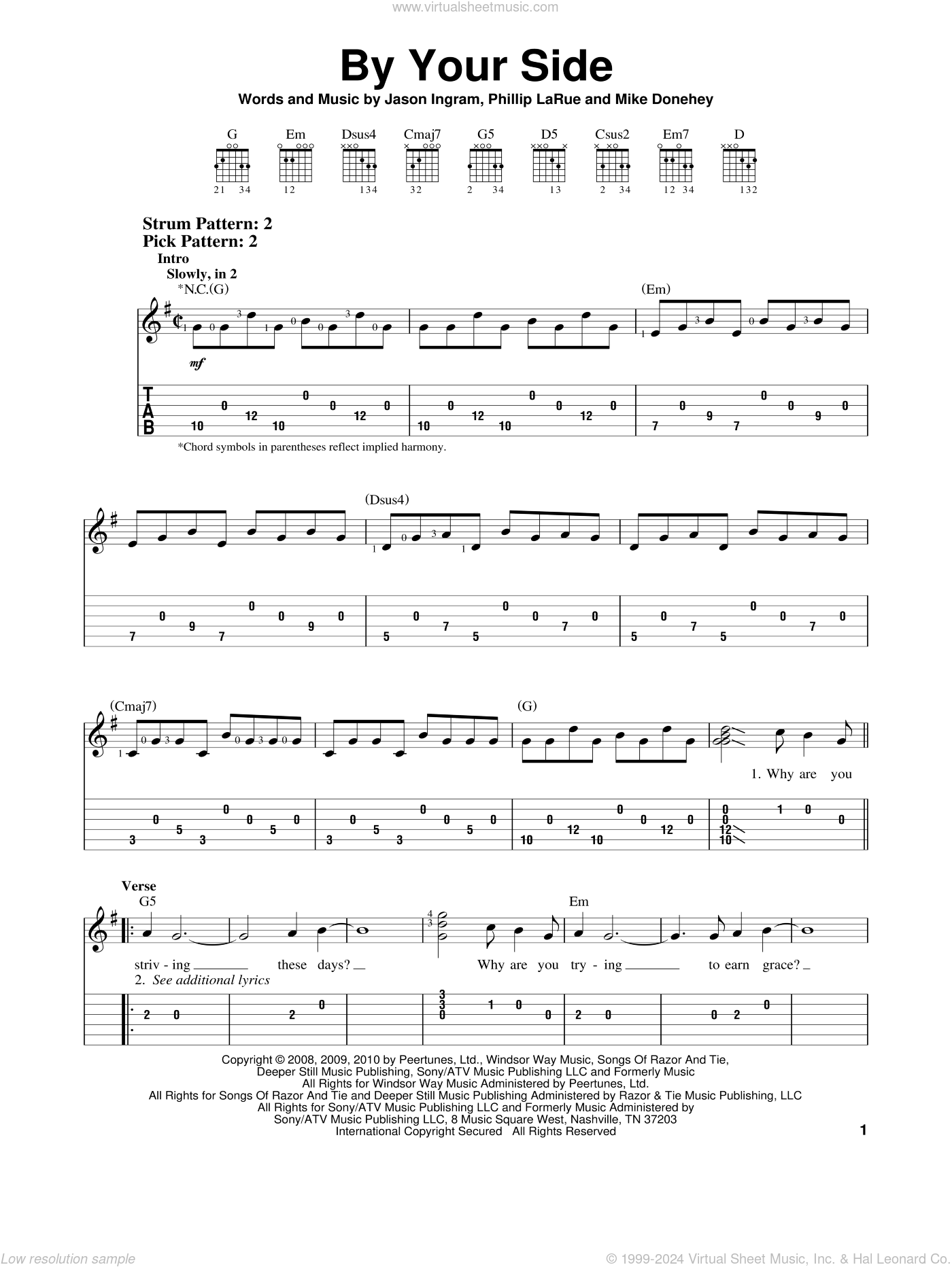 By Your Side sheet music for guitar solo (easy tablature) (PDF)