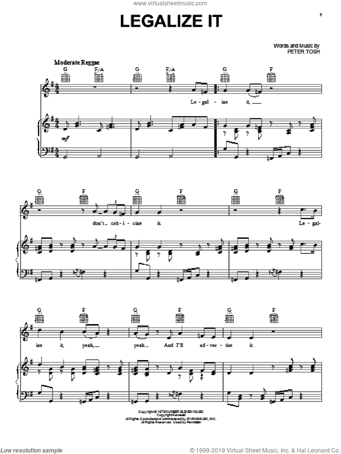 Legalize It sheet music for voice, piano or guitar (PDF)