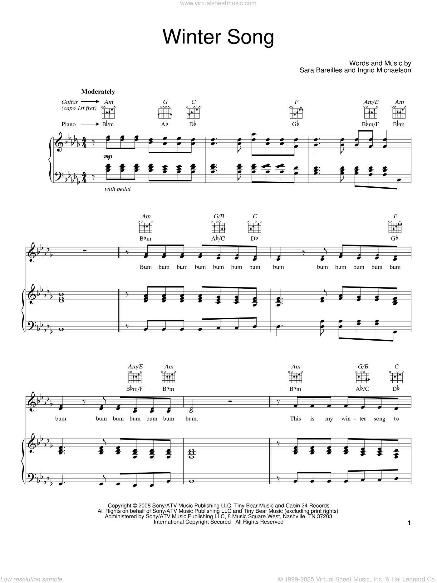 Winter Song sheet music for voice, piano or guitar (PDF)