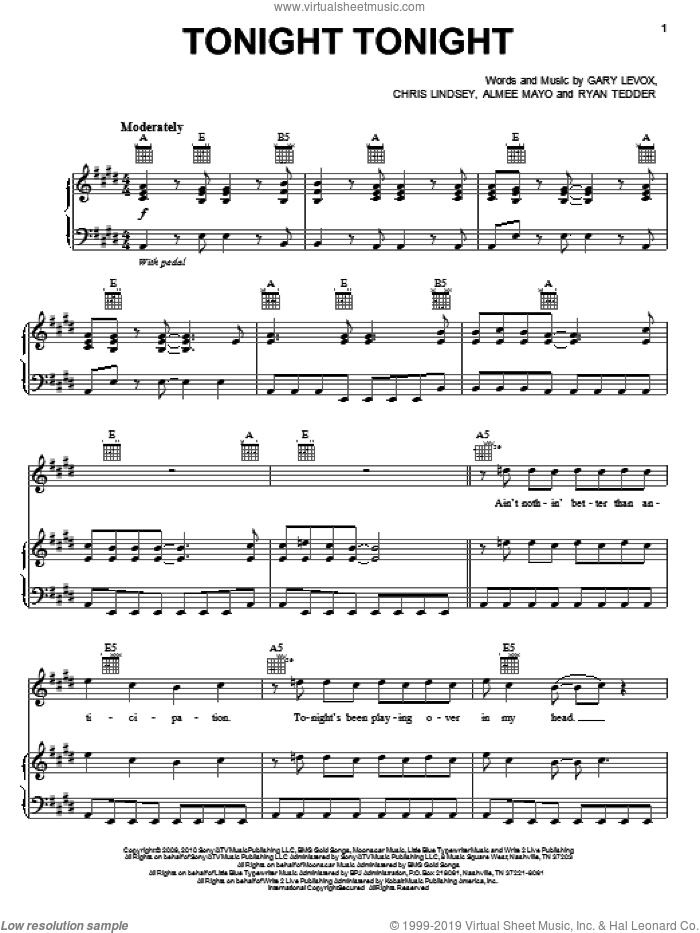 Rascal Flatts: Tonight Tonight sheet music for voice, piano or guitar