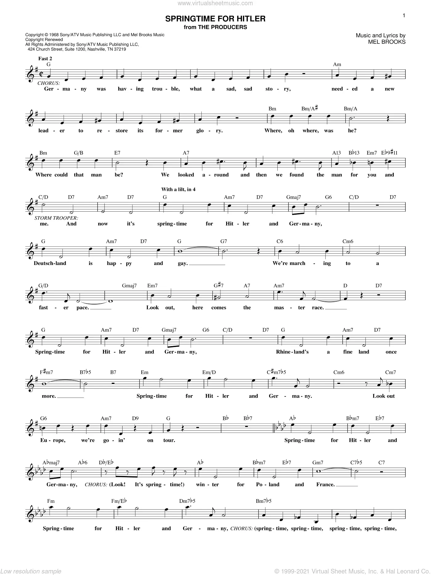 Springtime For Hitler sheet music (fake book) (PDF-interactive)