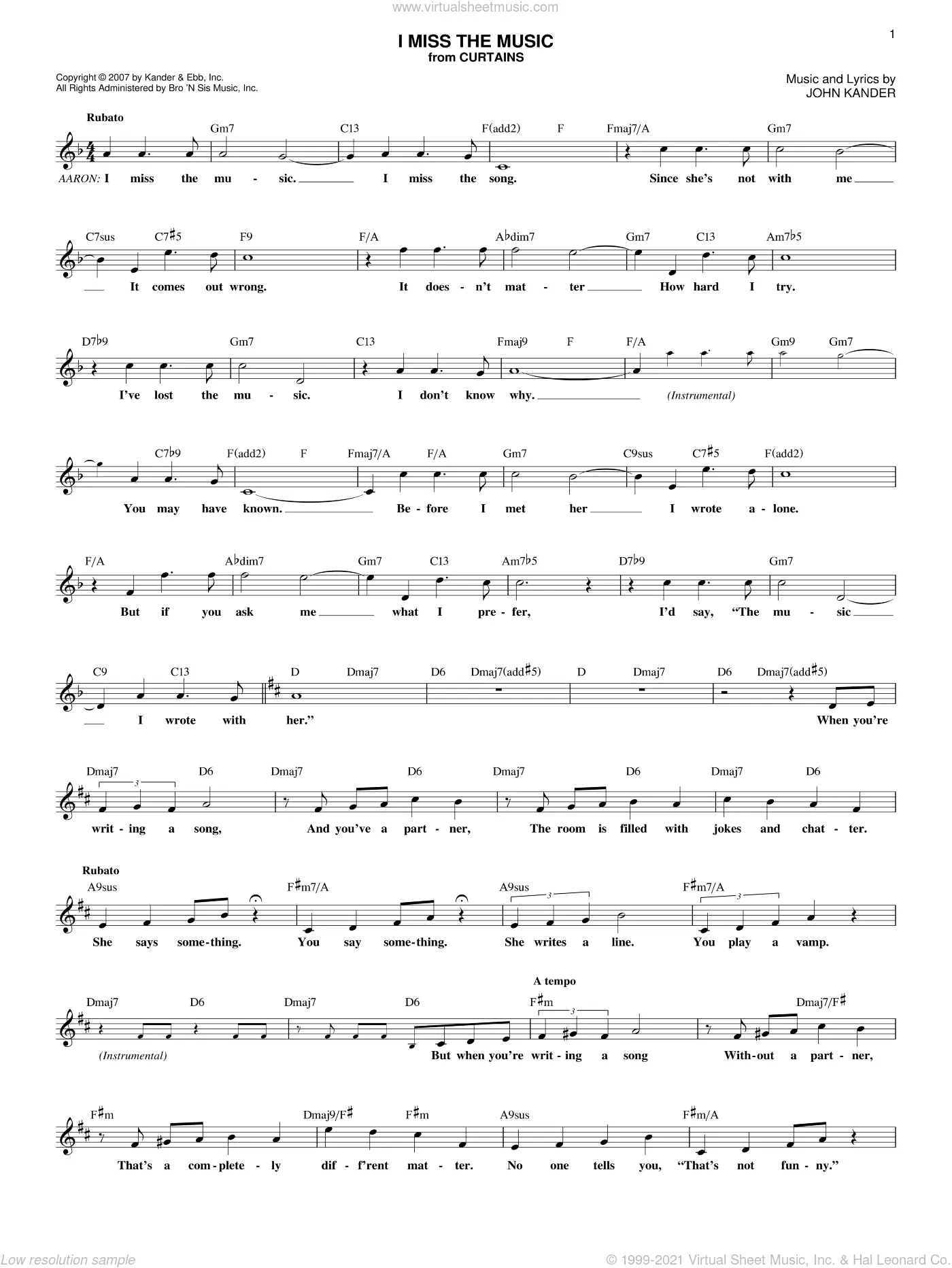 I Miss The Music sheet music (fake book) (PDF-interactive)