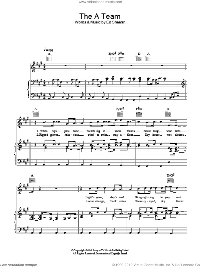The A Team sheet music for voice, piano or guitar v2