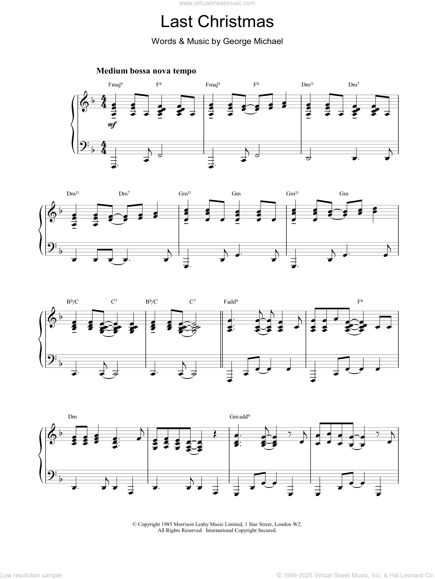 Michael - Last Christmas sheet music for voice, piano or guitar