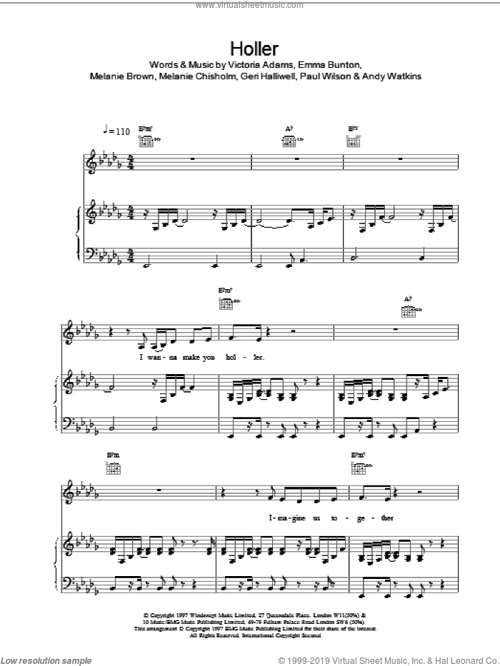 Holler sheet music for voice, piano or guitar (PDF)