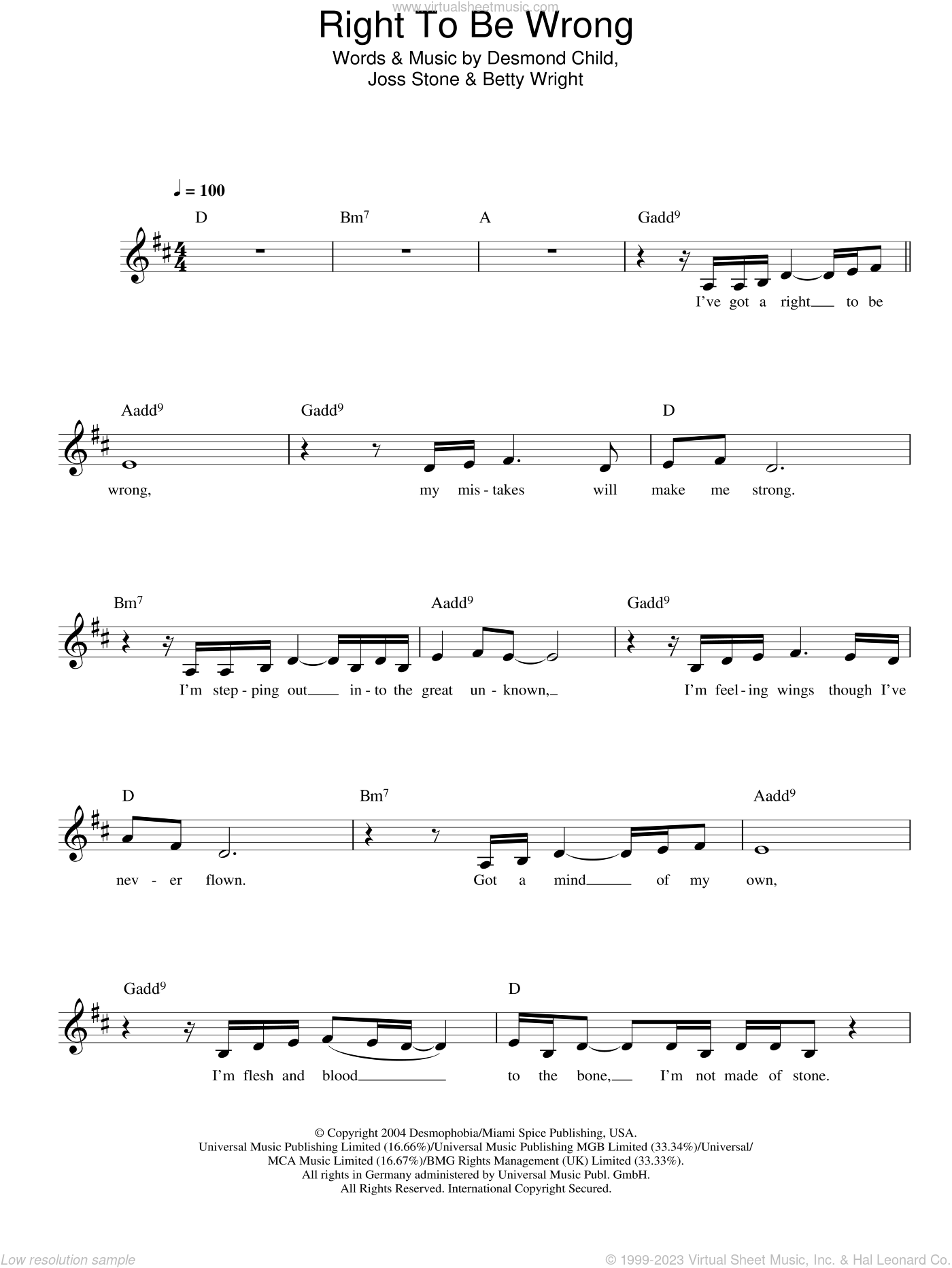 Right To Be Wrong sheet music (fake book, version 2) (fake book)