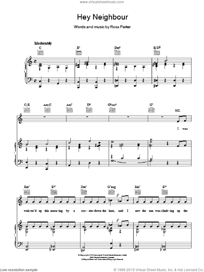 Hey Neighbour sheet music for voice, piano or guitar (PDF)