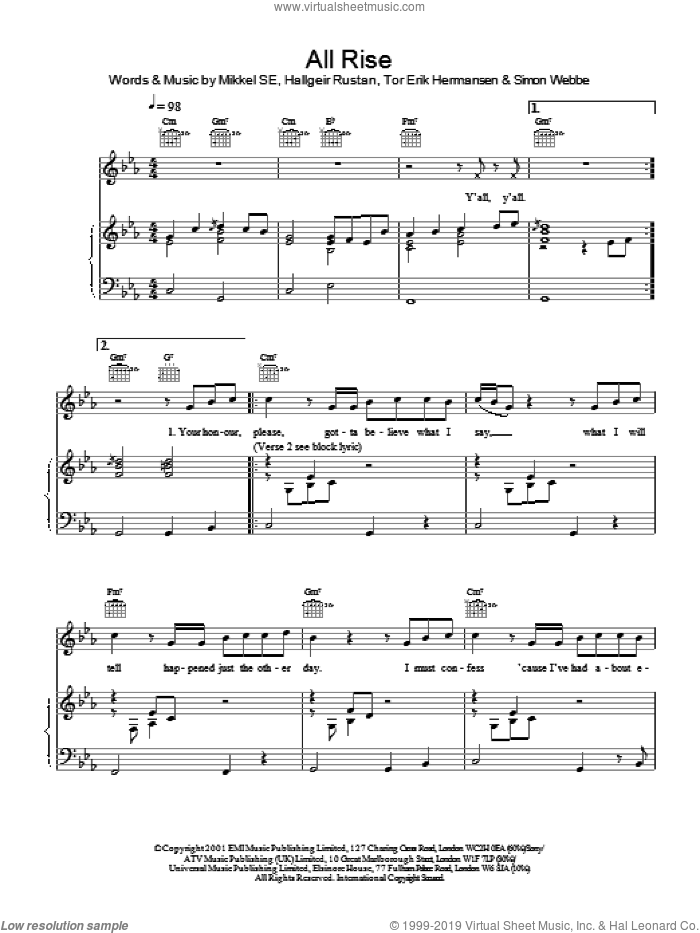All Rise sheet music for voice, piano or guitar (PDF)