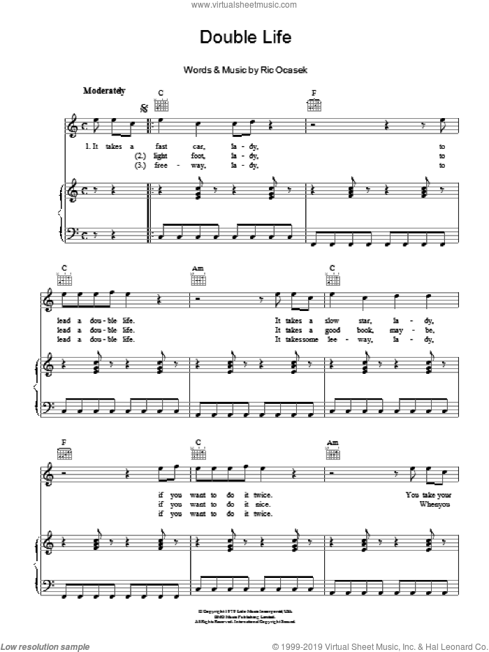 Double Life sheet music for voice, piano or guitar (PDF)
