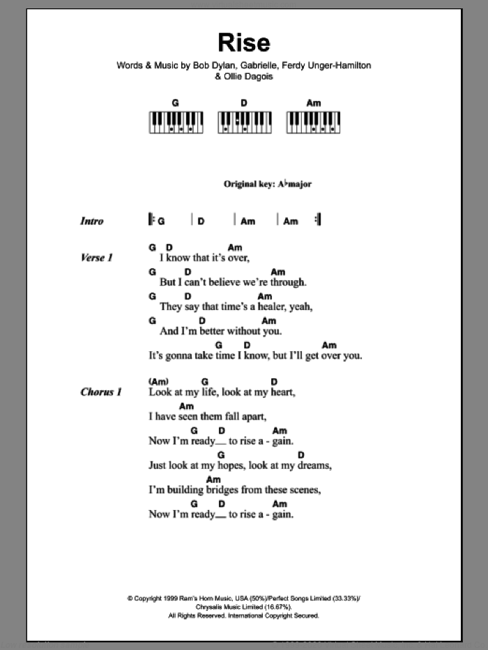 Rise sheet music for piano solo (chords, lyrics, melody) v2