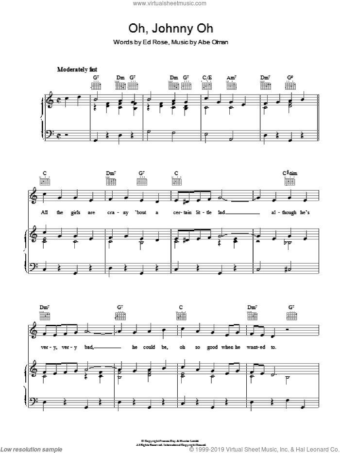 Oh, Johnny Oh sheet music for voice, piano or guitar (PDF)