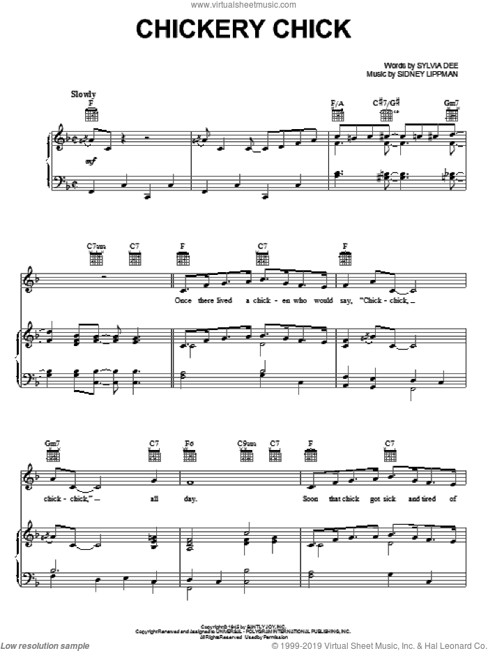 Chickery Chick sheet music for voice, piano or guitar (PDF)