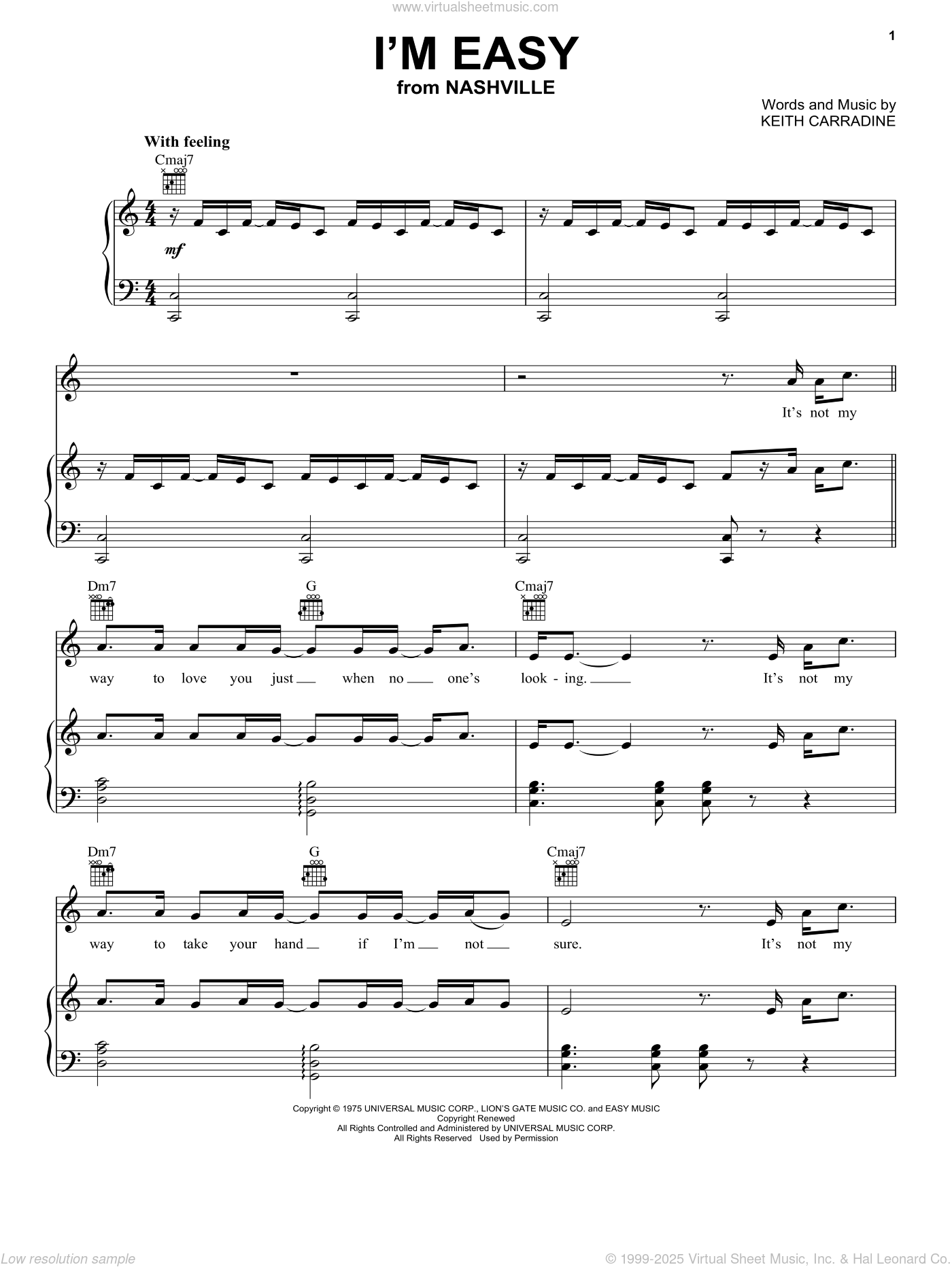 I'm Easy sheet music for voice, piano or guitar (PDF-interactive)