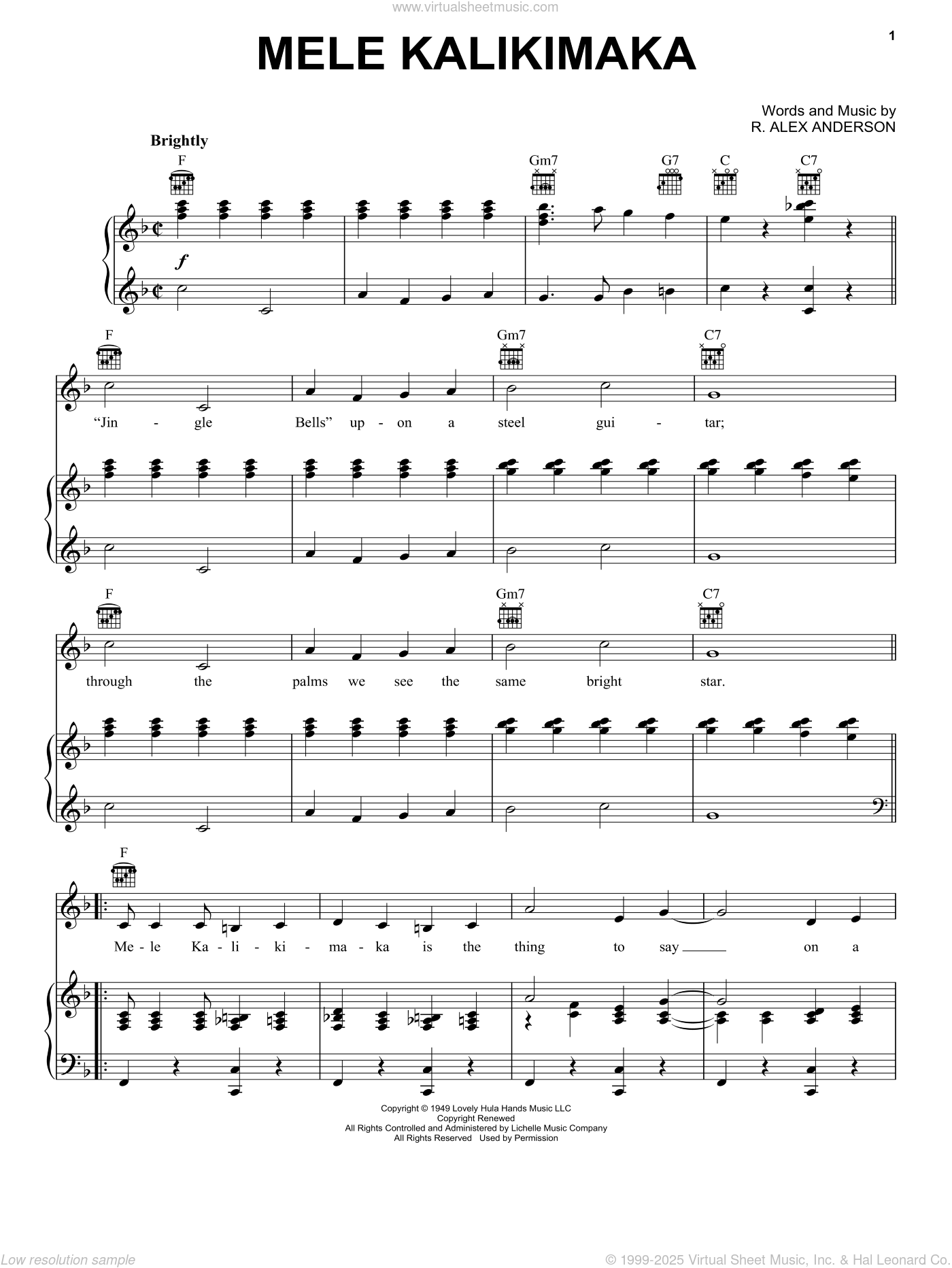 Mele Kalikimaka sheet music for voice, piano or guitar (PDF)