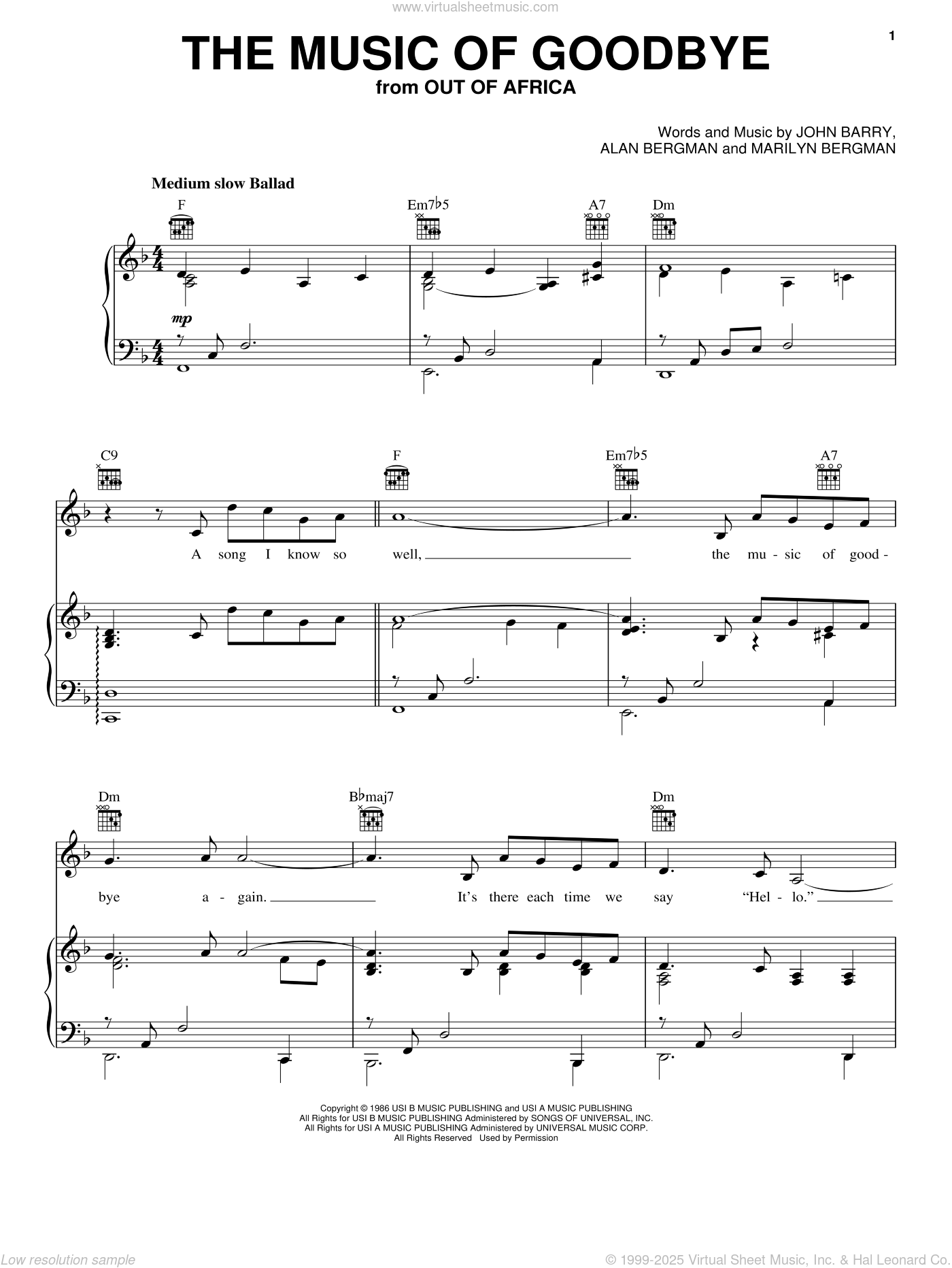The Music Of Goodbye sheet music for voice, piano or guitar (PDF)