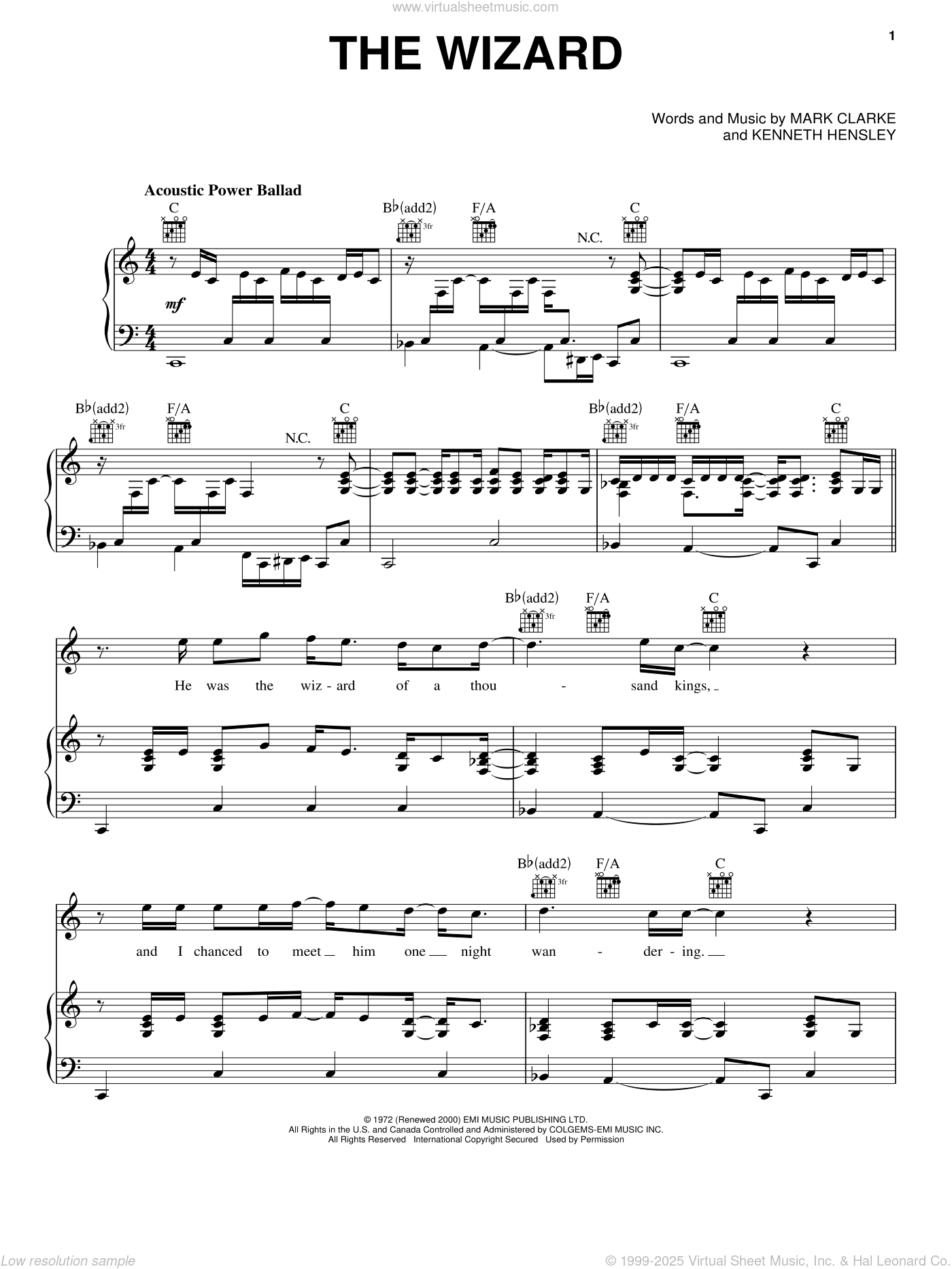 The Wizard sheet music for voice, piano or guitar (PDF)