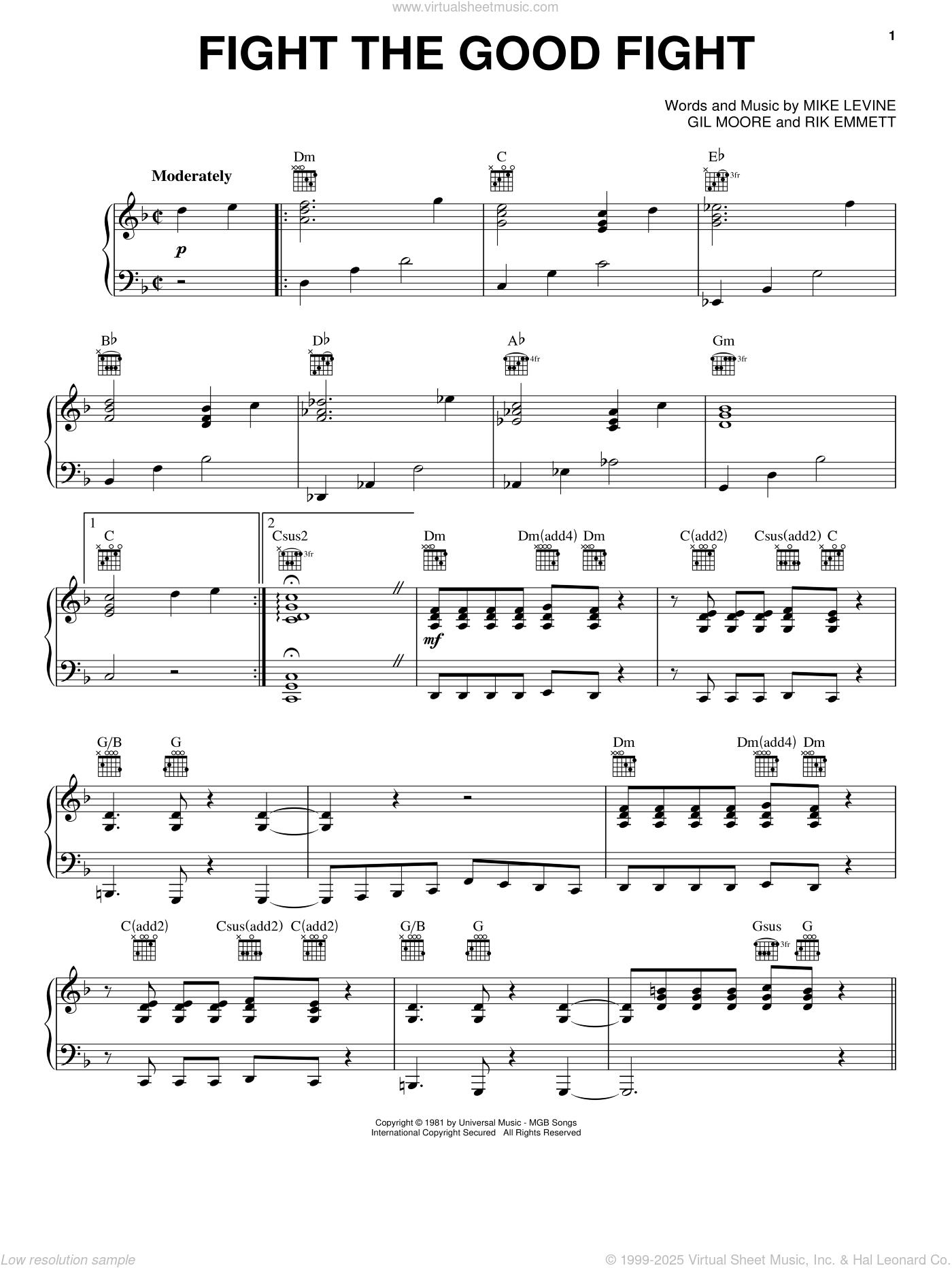 Fight The Good Fight sheet music for voice, piano or guitar (PDF)
