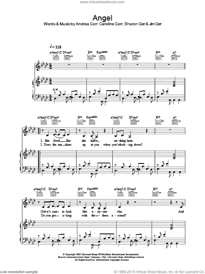 Andrea Corr: Angel sheet music for voice, piano or guitar (PDF)