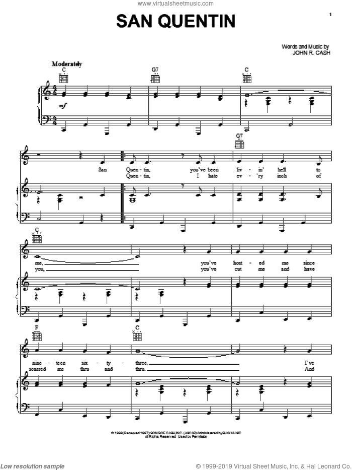 San Quentin sheet music for voice, piano or guitar (PDF)