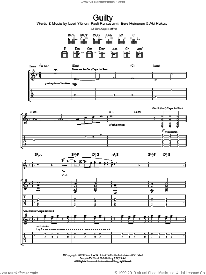 Guilty sheet music for guitar (tablature) (PDF)